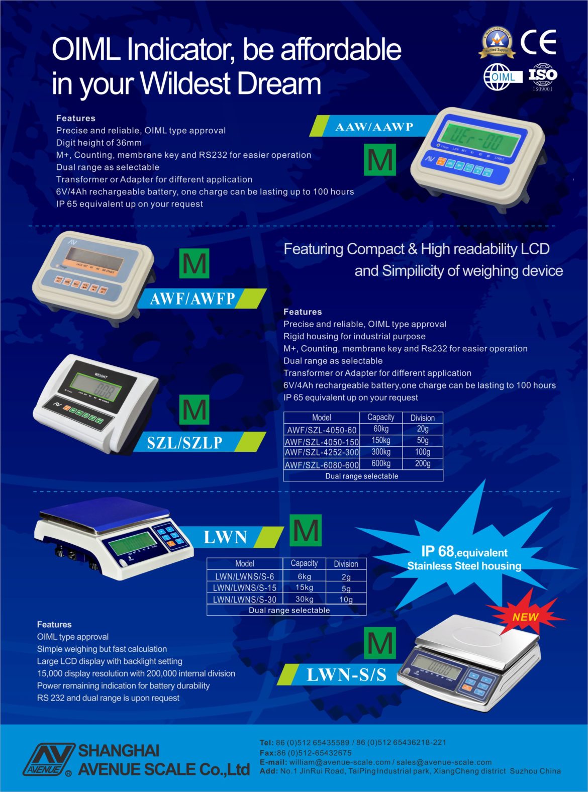OIML Approved LCD Weighing Indicator for Platform Scale (AWF ...